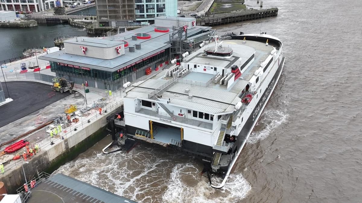 Pictures show Steam Packet's Manannan berthing at new Isle of Man Ferry Terminal in Liverpool ...